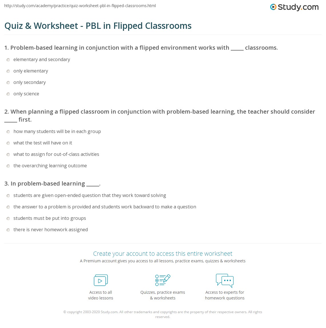 Quiz & Worksheet - PBL in Flipped Classrooms | Study.com