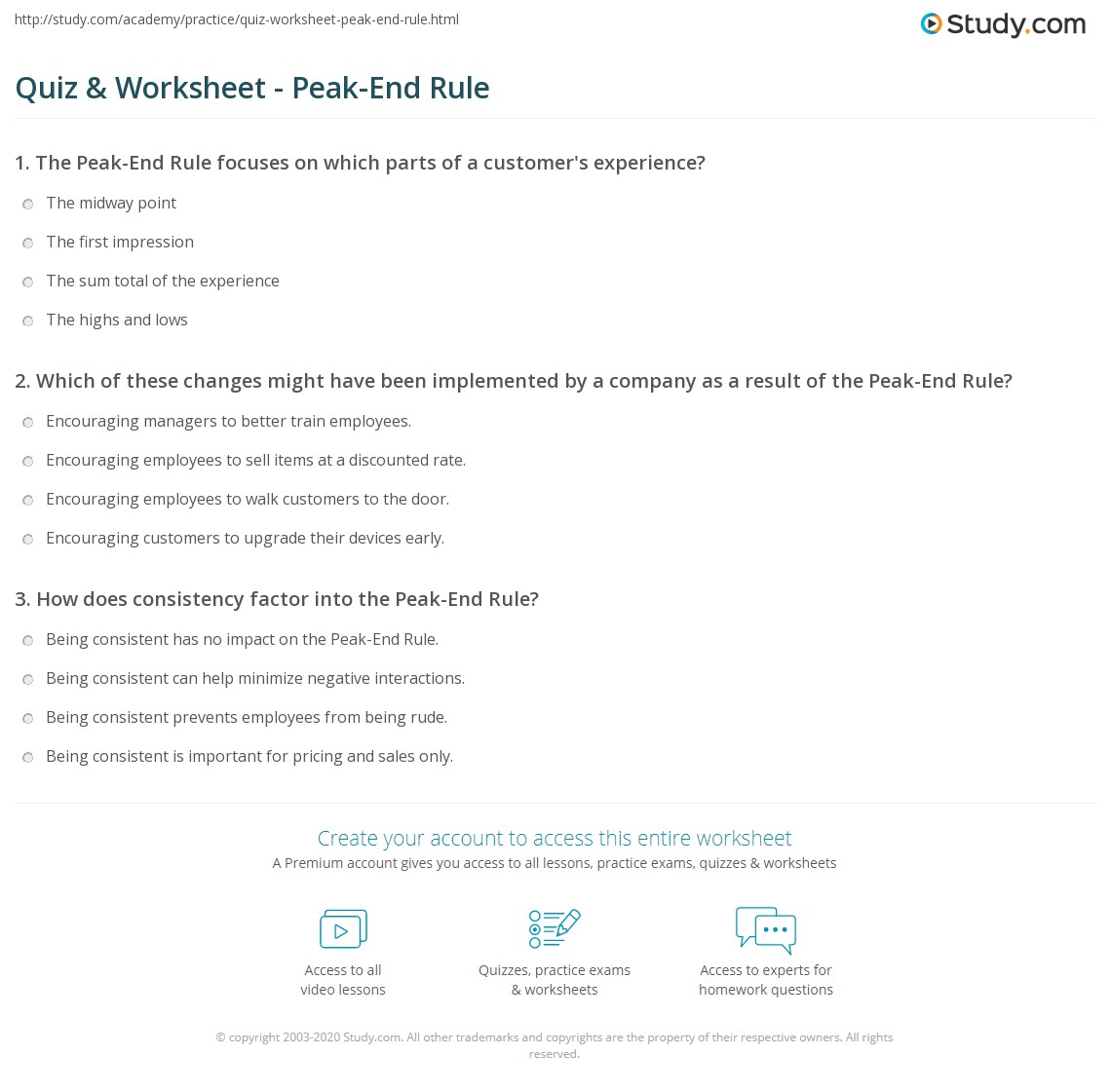 Quiz & Worksheet - Peak-End Rule | Study.com