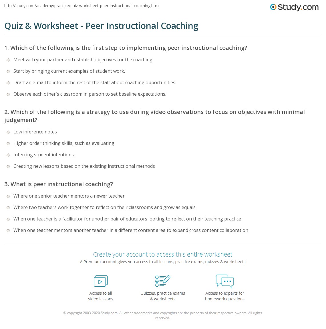 Quiz & Worksheet - Peer Instructional Coaching | Study.com
