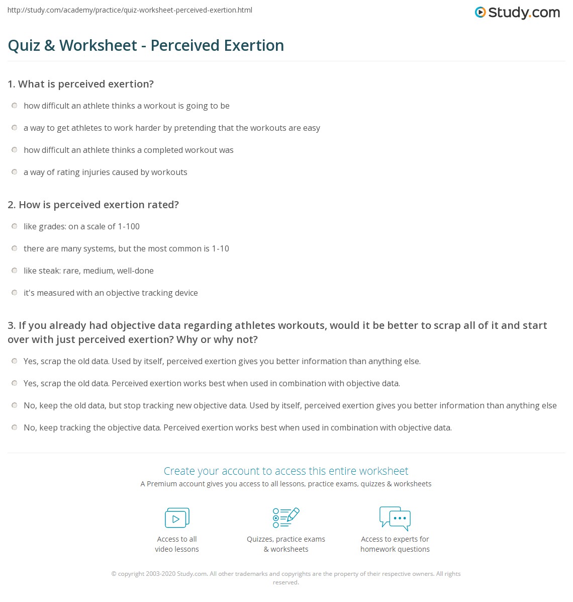 Quiz & Worksheet - Perceived Exertion | Study.com
