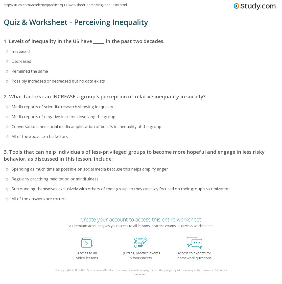 Quiz & Worksheet - Perceiving Inequality | Study.com