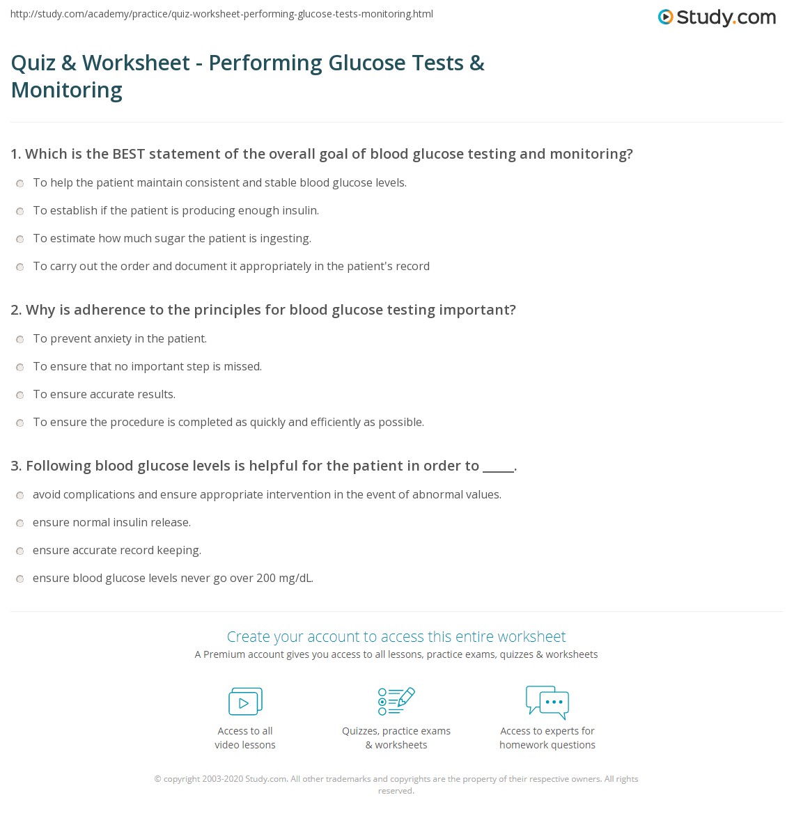 Quiz & Worksheet - Performing Glucose Tests & Monitoring | Study.com