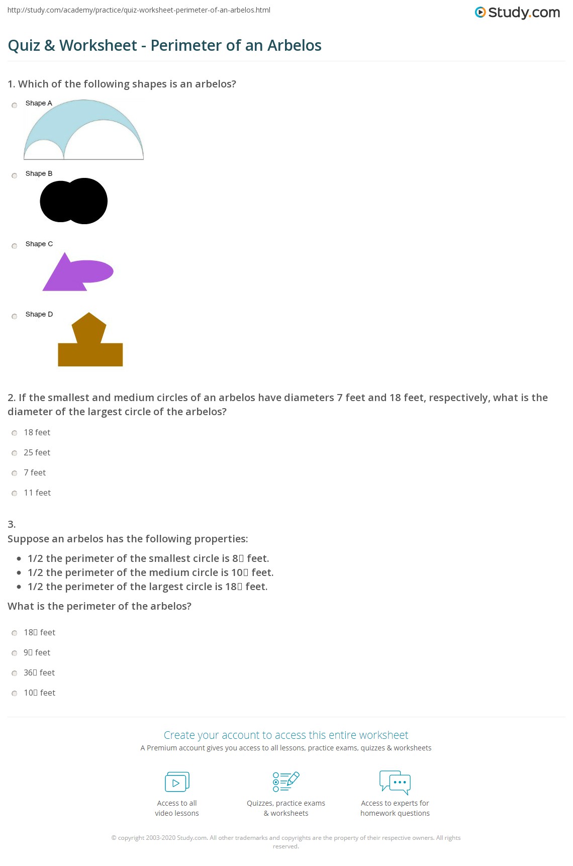 Quiz & Worksheet - Perimeter of an Arbelos | Study.com