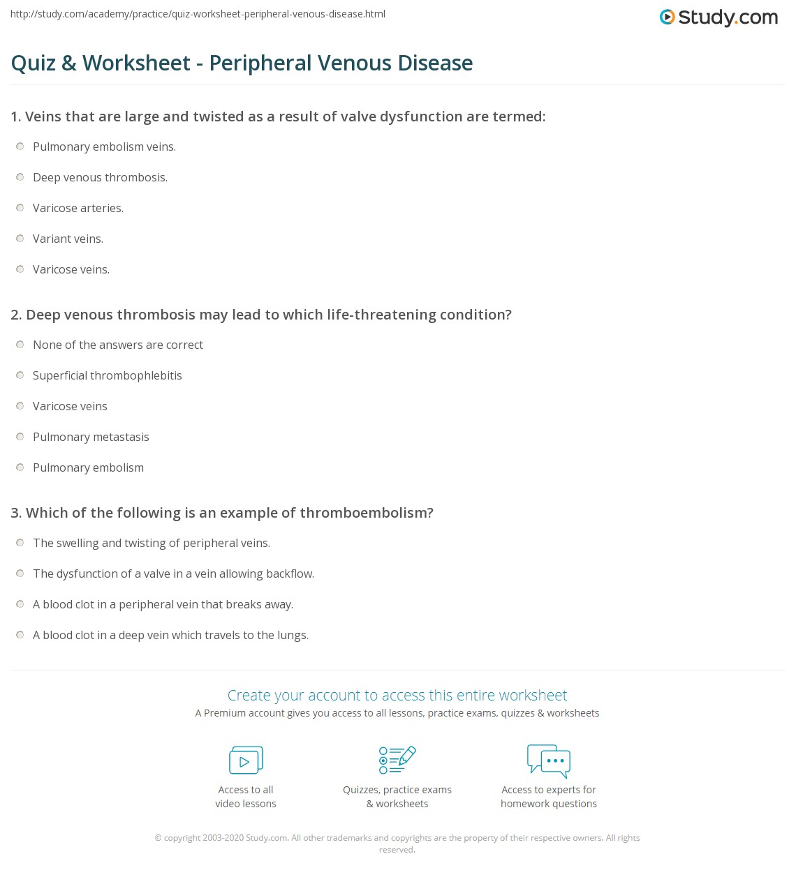 Quiz & Worksheet - Peripheral Venous Disease | Study.com