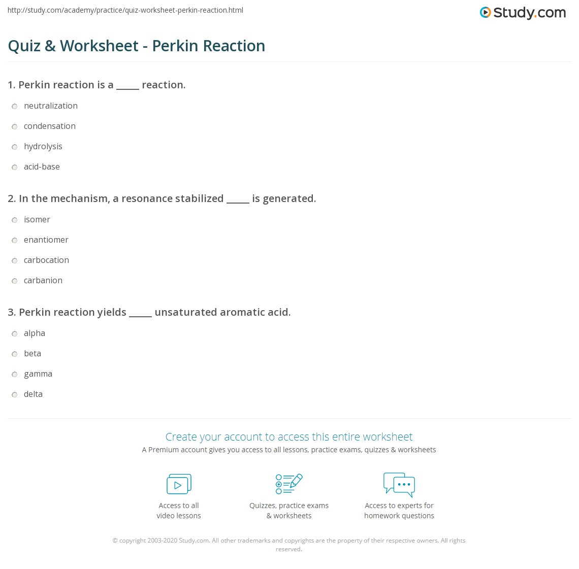 Quiz & Worksheet - Perkin Reaction | Study.com