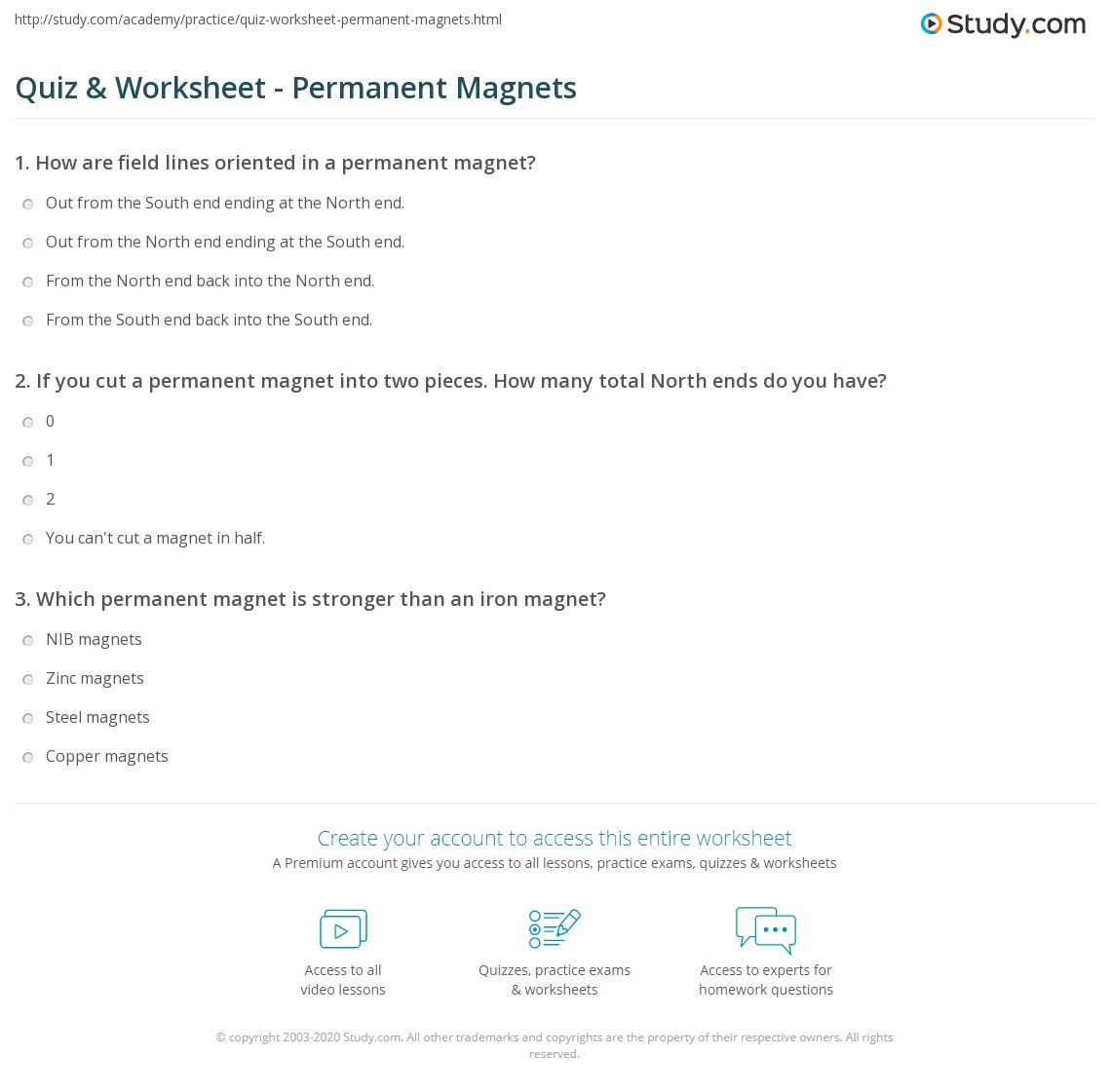 Quiz & Worksheet - Permanent Magnets | Study.com