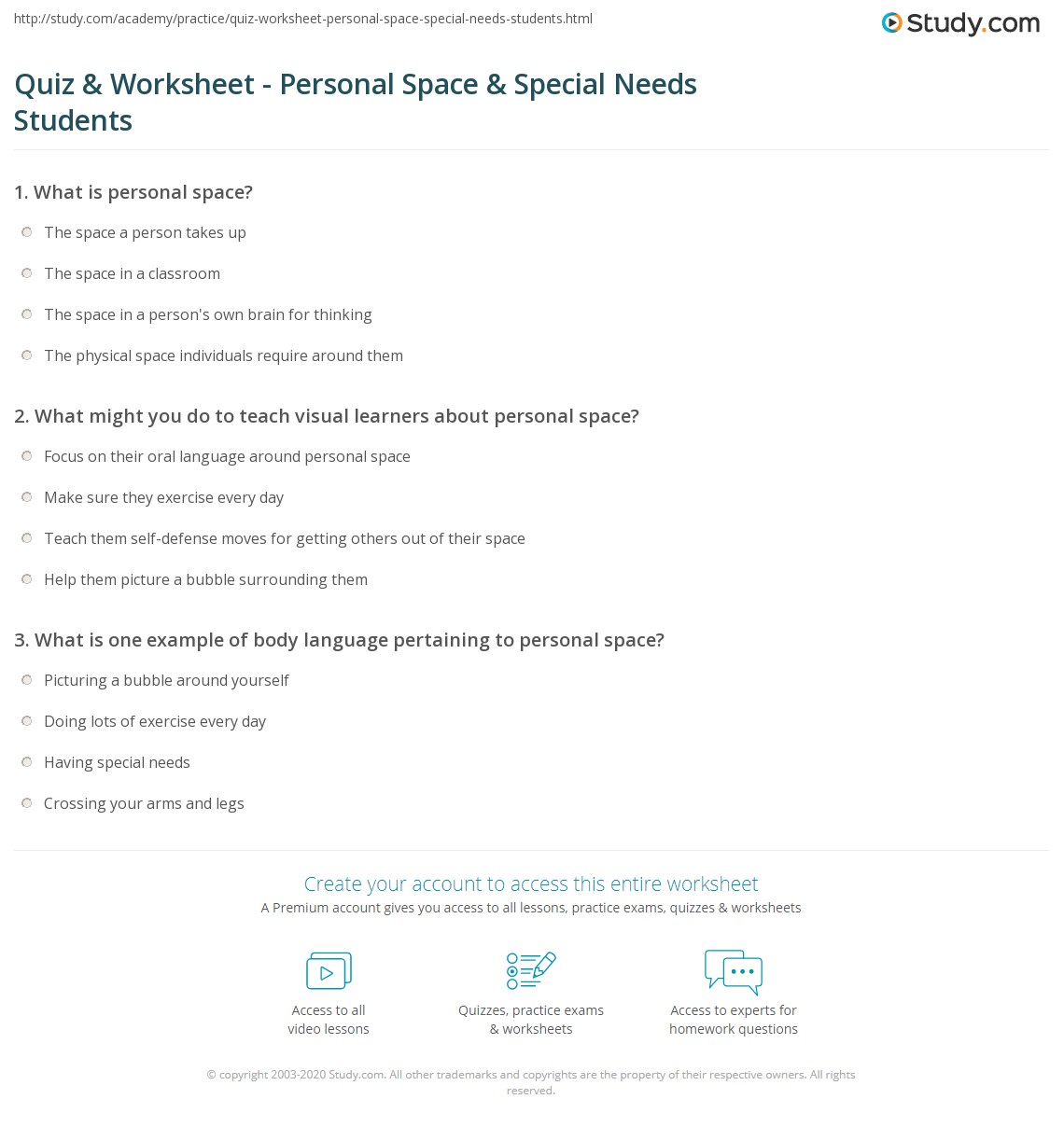 Personal Space Worksheets For Teens