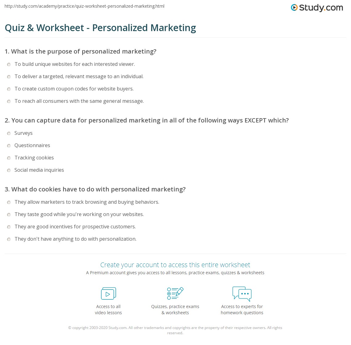 Quiz & Worksheet - Personalized Marketing | Study.com