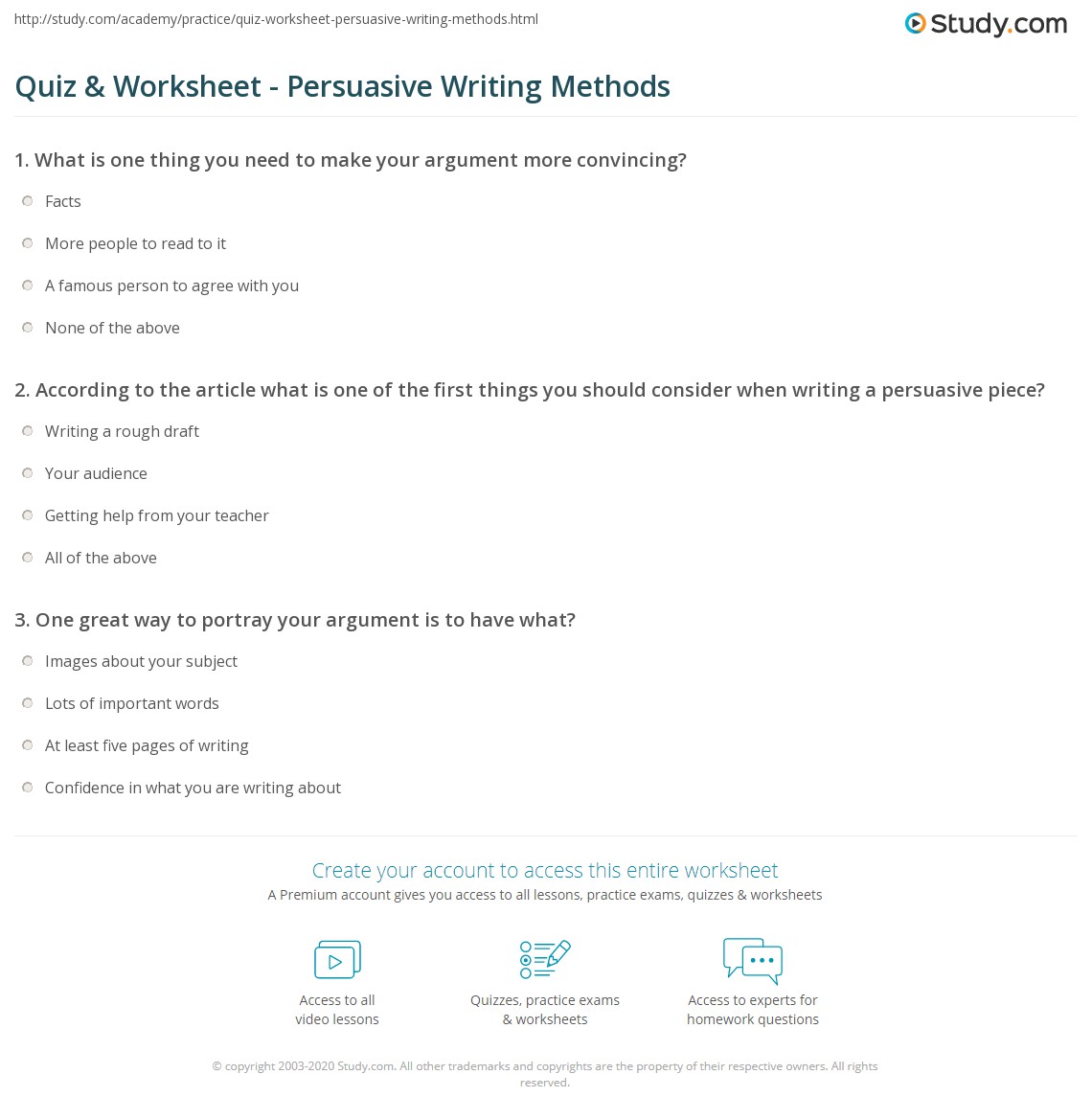 Quiz Worksheet Persuasive Writing Methods Study Quiz Worksheet Persuasive Writing Methods Study