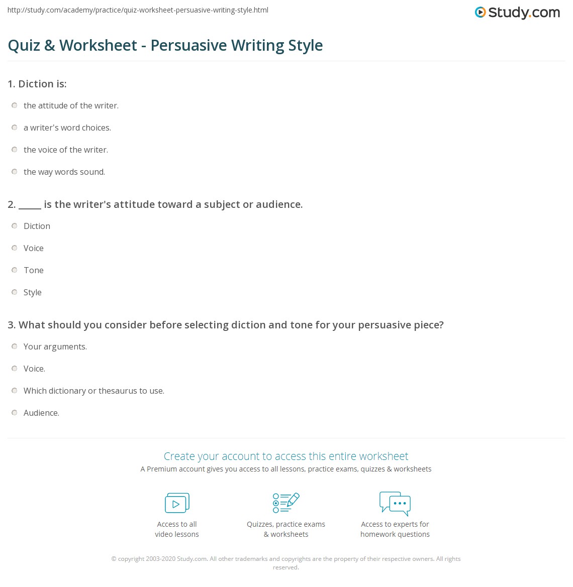 Quiz & Worksheet - Persuasive Writing Style | Study.com