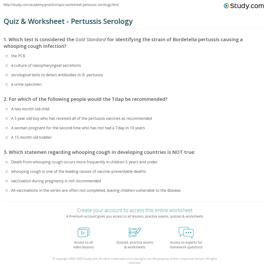 Quiz & Worksheet - Pertussis Serology | Study.com