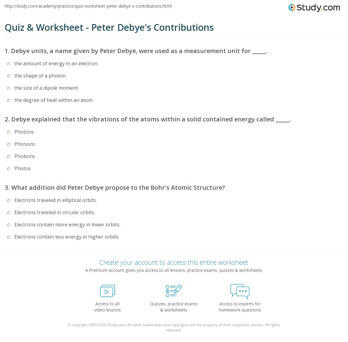 Quiz & Worksheet - Peter Debye's Contributions | Study.com
