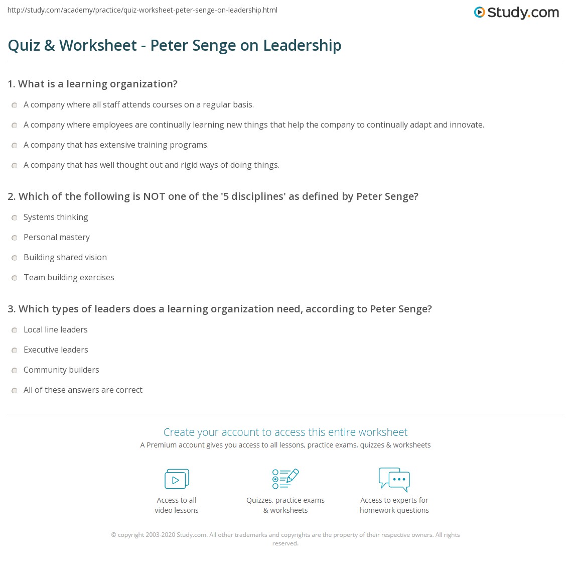 Quiz & Worksheet - Peter Senge on Leadership | Study.com