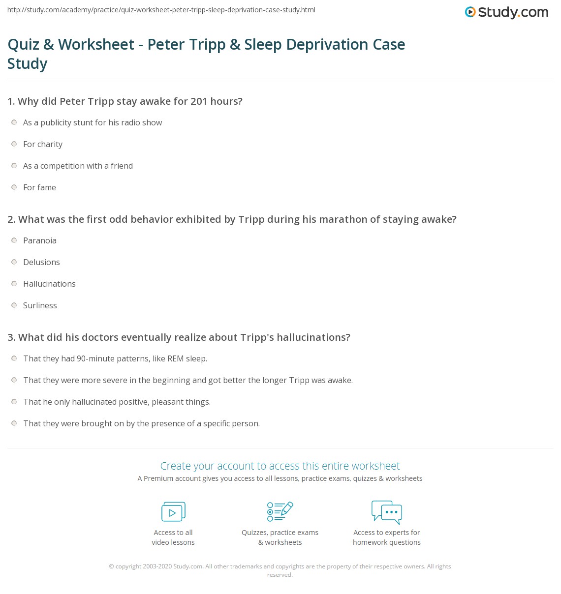Quiz & Worksheet - Peter Tripp & Sleep Deprivation Case Study | Study.com