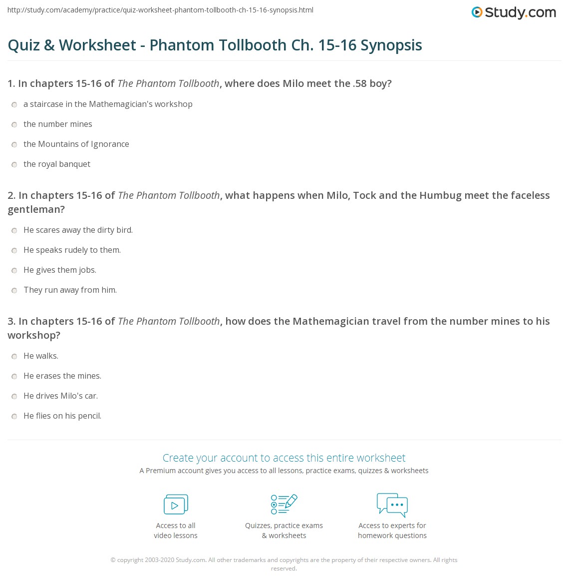 Quiz & Worksheet - Phantom Tollbooth Ch. 15-16 Synopsis | Study.com