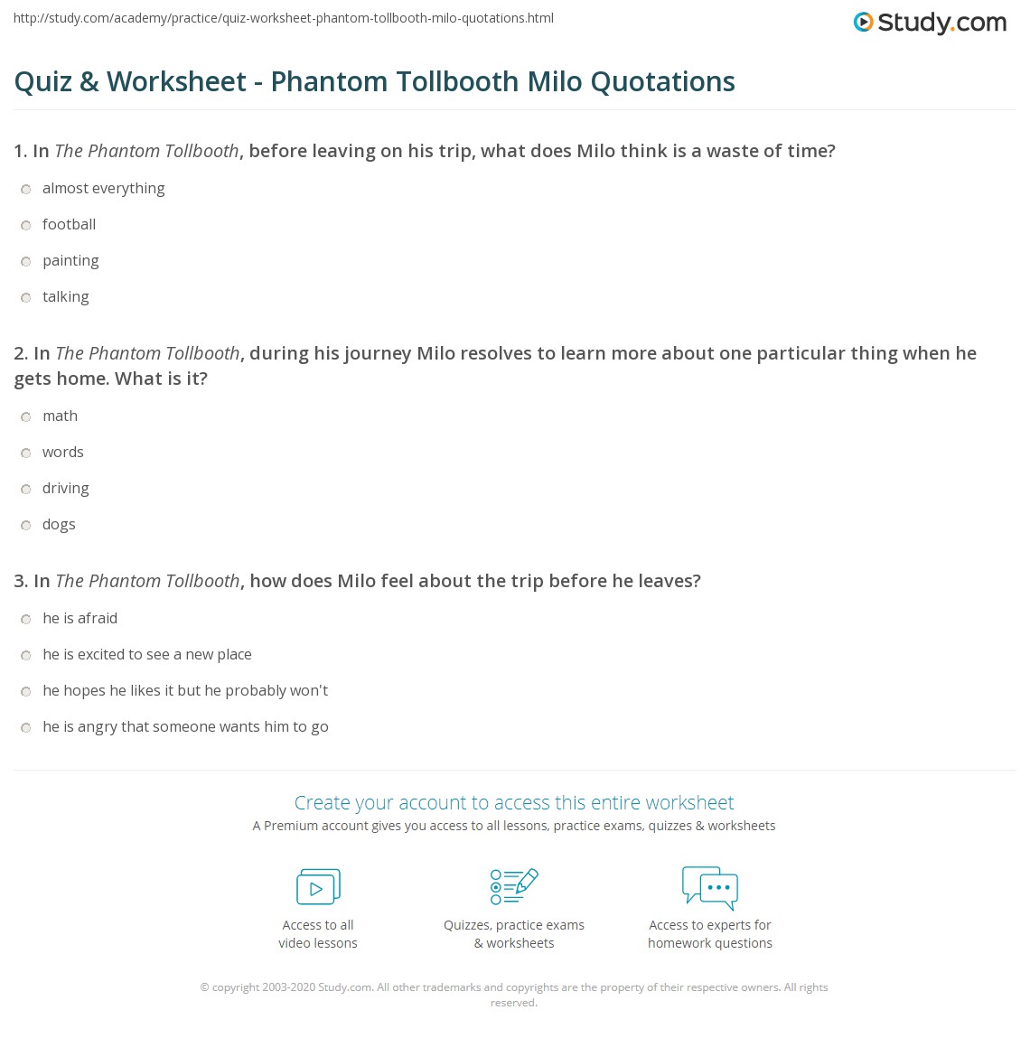 Quiz & Worksheet - Phantom Tollbooth Milo Quotations | Study.com