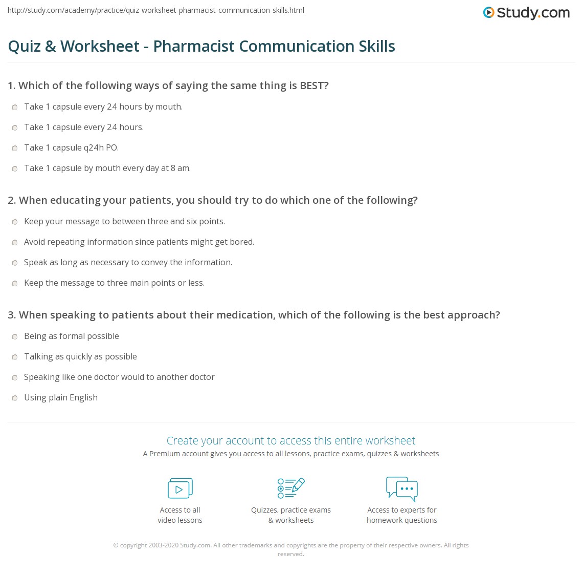Quiz & Worksheet - Pharmacist Communication Skills | Study.com