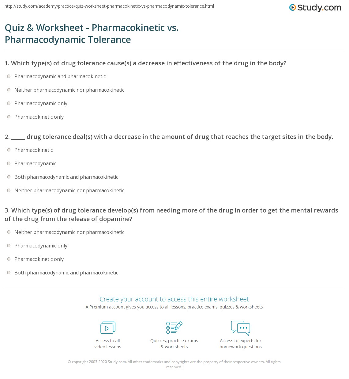 Quiz & Worksheet - Pharmacokinetic vs. Pharmacodynamic Tolerance ...