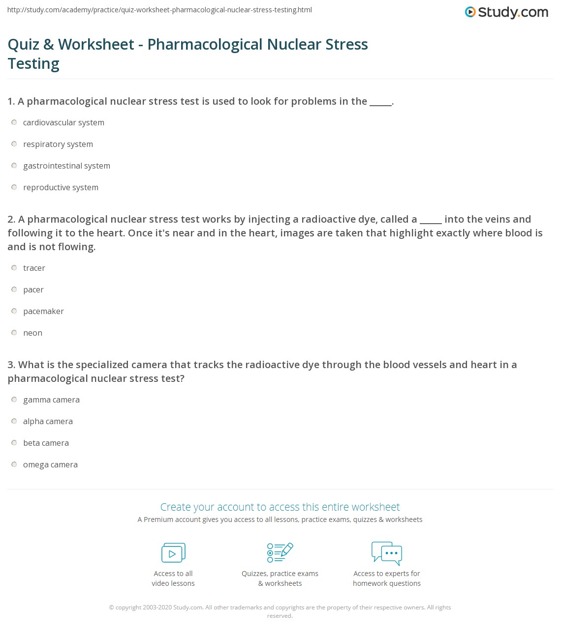 Quiz & Worksheet - Pharmacological Nuclear Stress Testing | Study.com