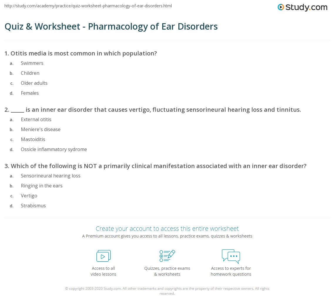 Quiz & Worksheet - Pharmacology of Ear Disorders | Study.com