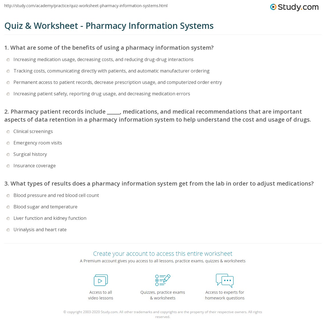 Quiz & Worksheet - Pharmacy Information Systems | Study.com