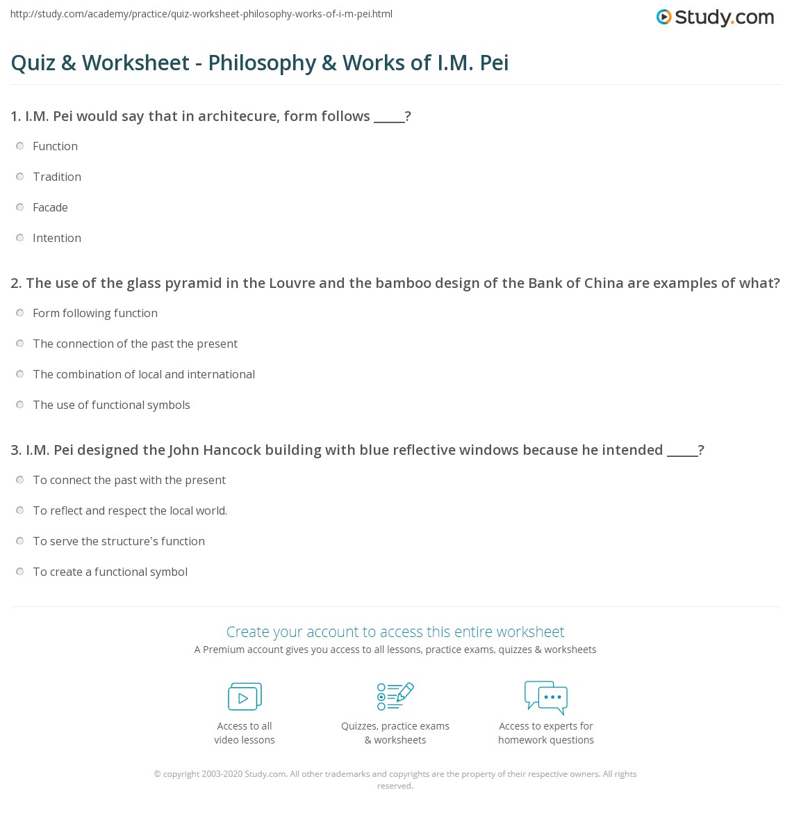 Quiz & Worksheet - Philosophy & Works of I.M. Pei | Study.com