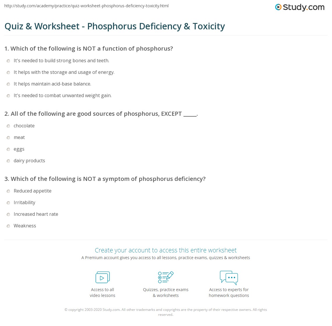 Quiz & Worksheet - Phosphorus Deficiency & Toxicity | Study.com