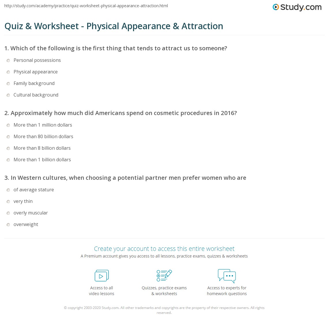 Quiz & Worksheet - Physical Appearance & Attraction | Study.com