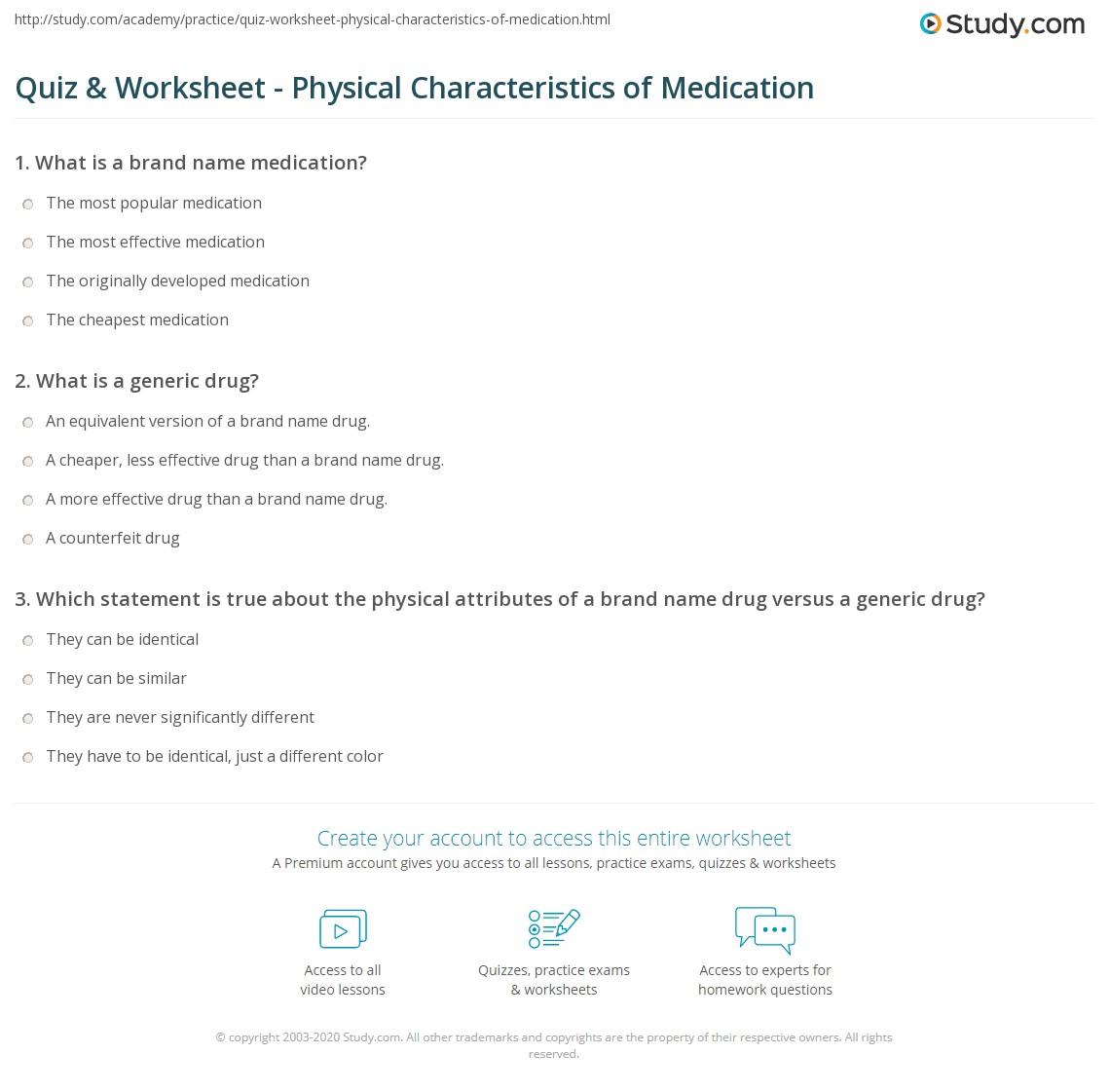 Quiz & Worksheet - Physical Characteristics of Medication | Study.com