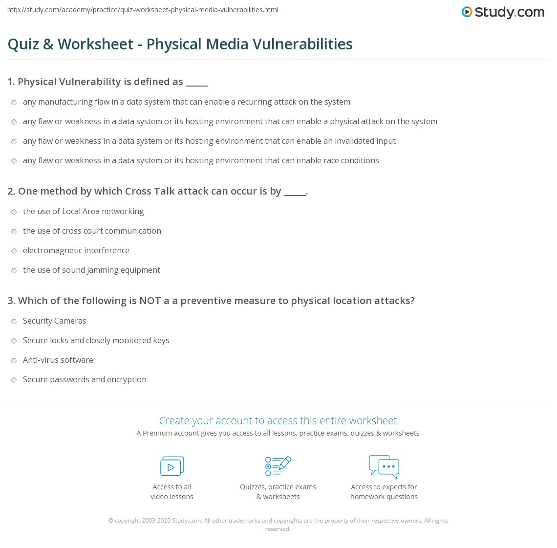 Quiz & Worksheet - Physical Media Vulnerabilities | Study.com