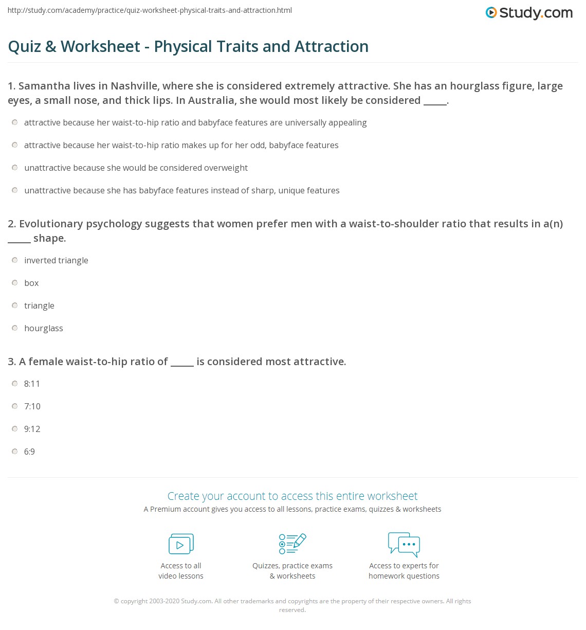 Quiz & Worksheet - Physical Traits and Attraction | Study.com