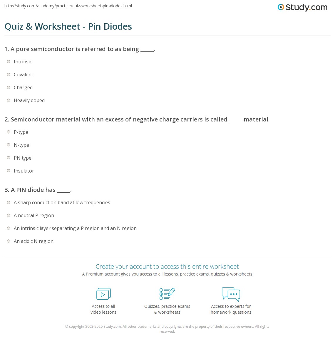 Quiz & Worksheet - Pin Diodes | Study.com