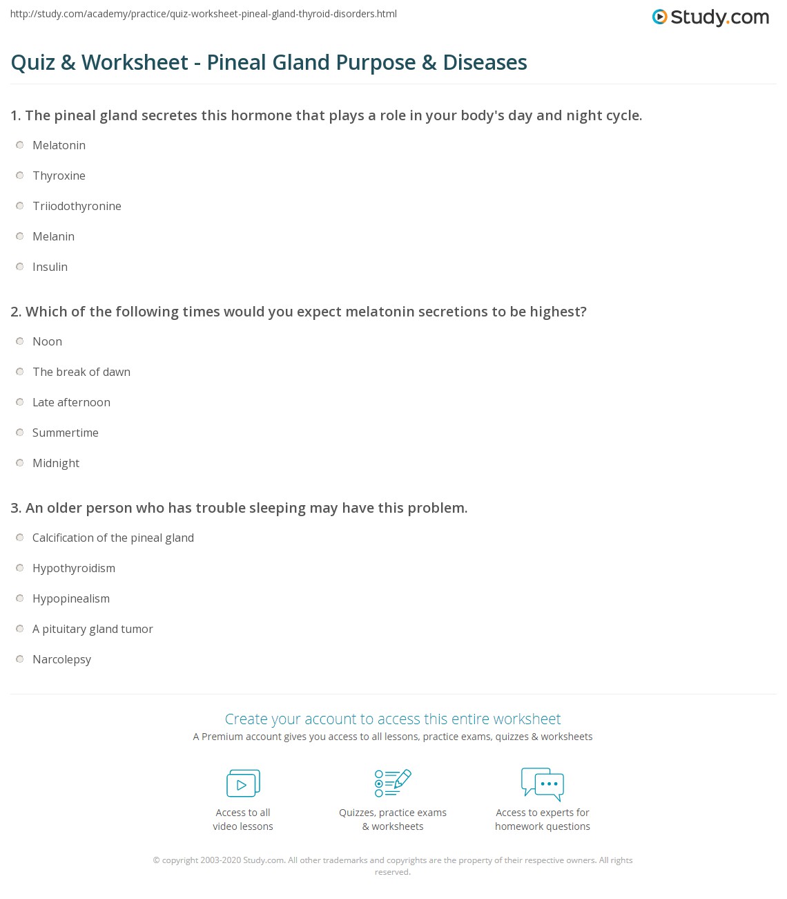 Quiz & Worksheet - Pineal Gland Purpose & Diseases | Study.com