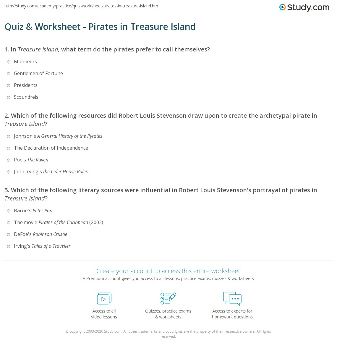 Quiz & Worksheet - Pirates in Treasure Island | Study.com