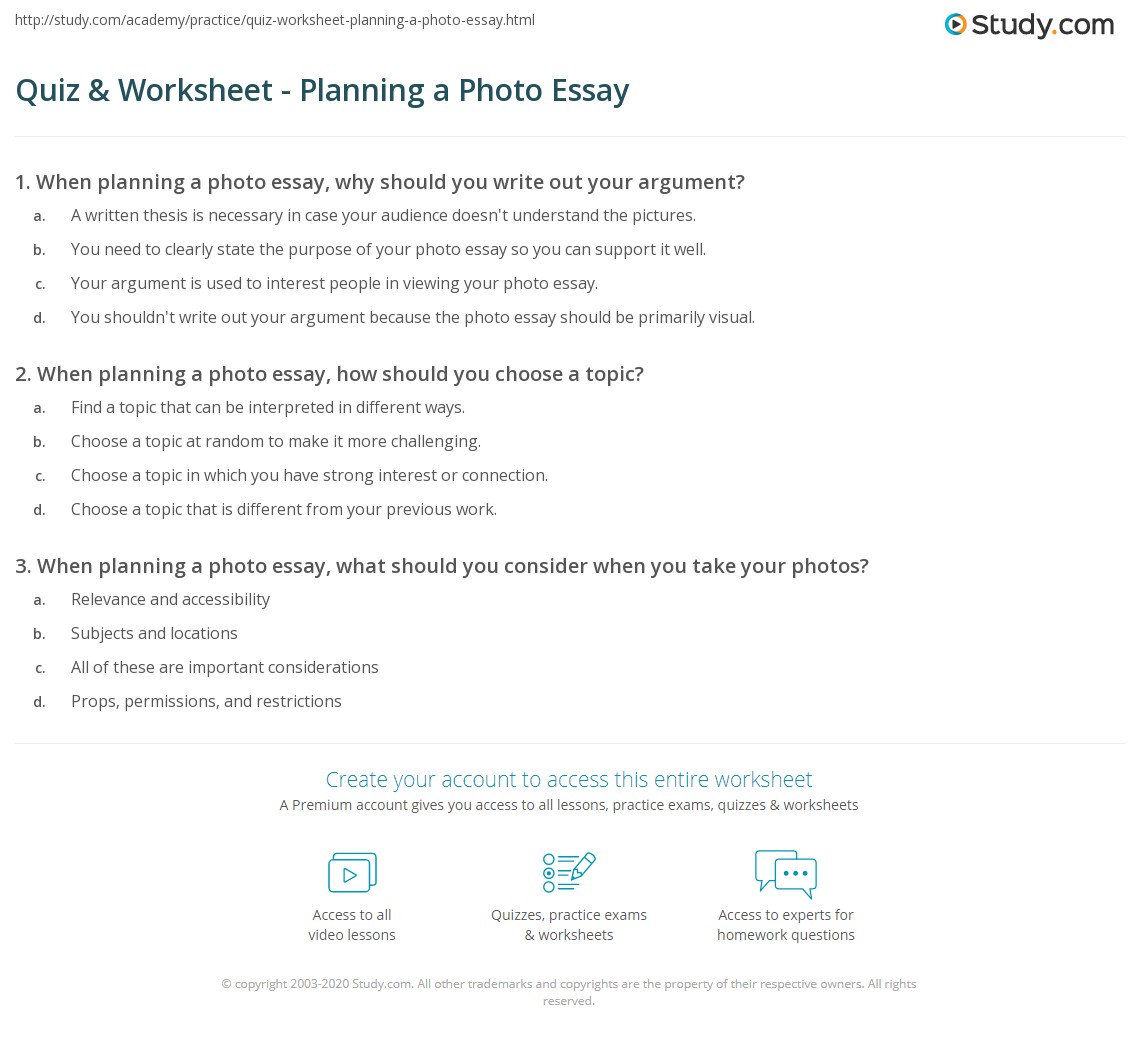 Quiz & Worksheet - Planning a Photo Essay | Study.com