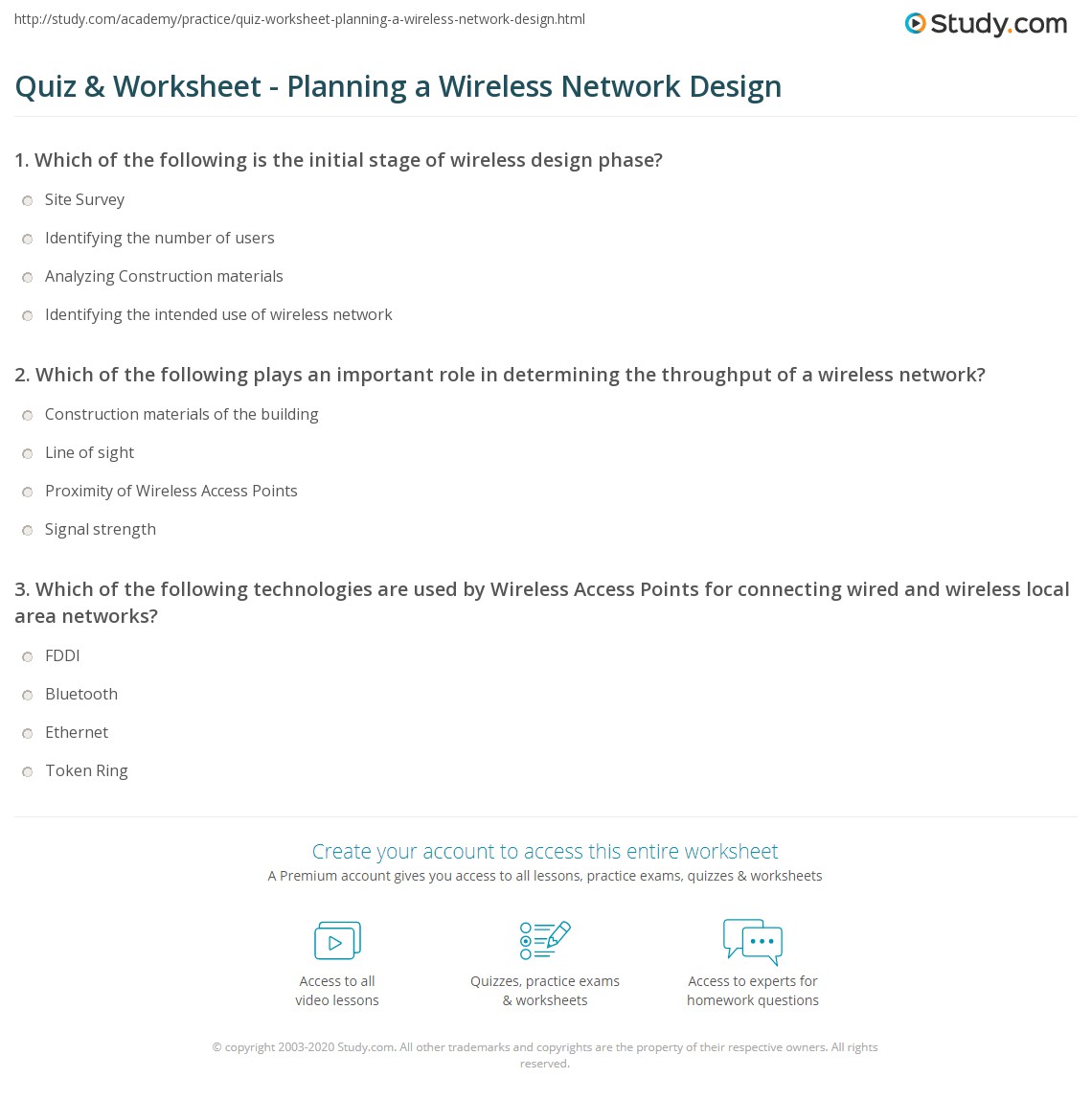 Quiz & Worksheet - Planning a Wireless Network Design | Study.com