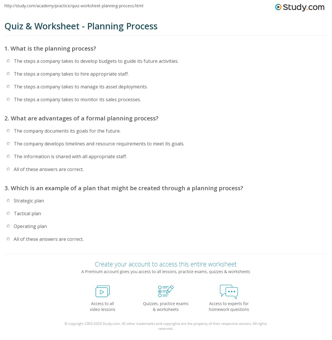 Quiz & Worksheet - Planning Process | Study.com