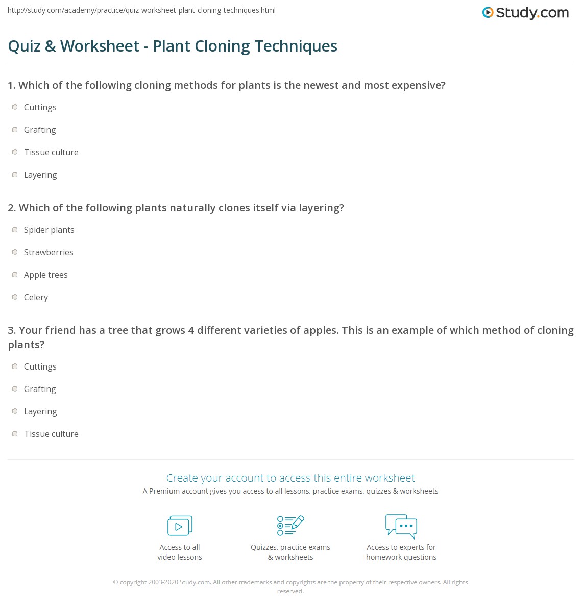 Quiz & Worksheet - Plant Cloning Techniques | Study.com
