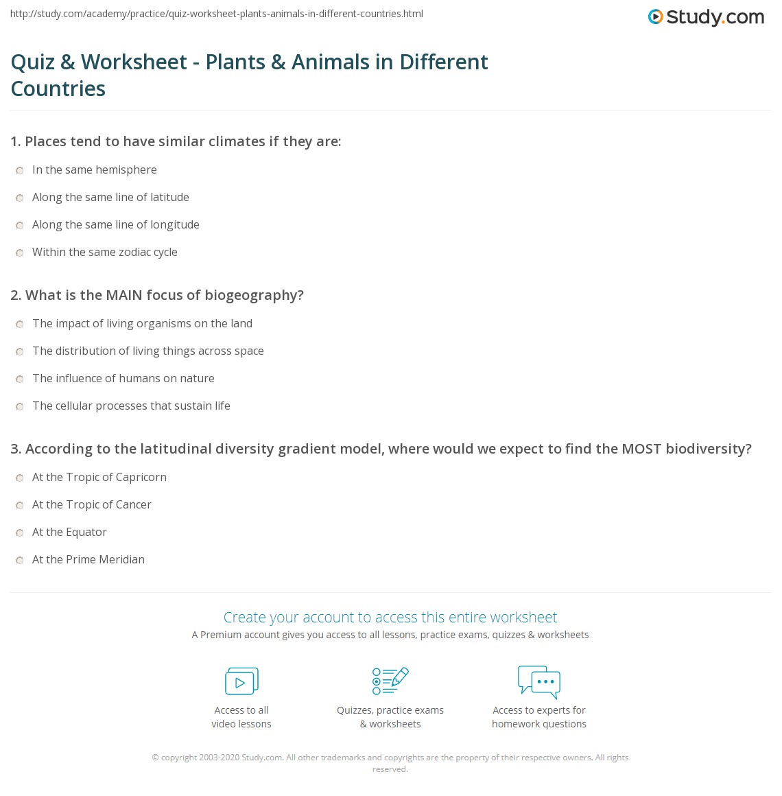 Quiz & Worksheet - Plants & Animals in Different Countries | Study.com