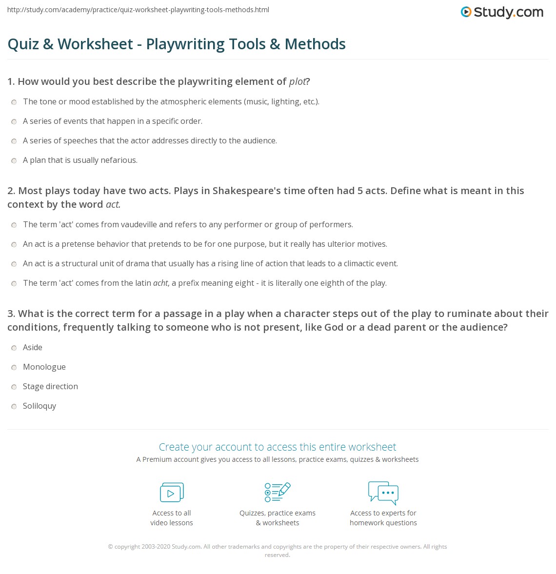 Quiz & Worksheet - Playwriting Tools & Methods | Study.com