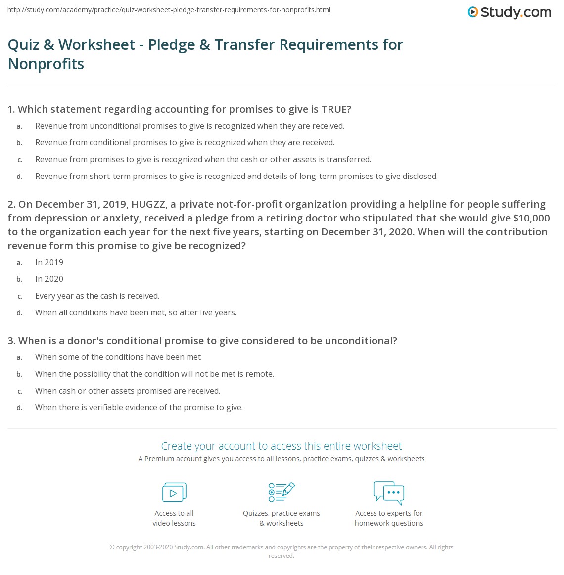 Quiz & Worksheet - Pledge & Transfer Requirements for Nonprofits ...