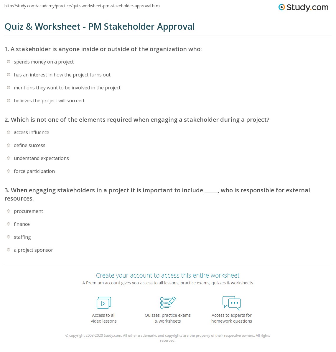 Quiz & Worksheet - PM Stakeholder Approval | Study.com