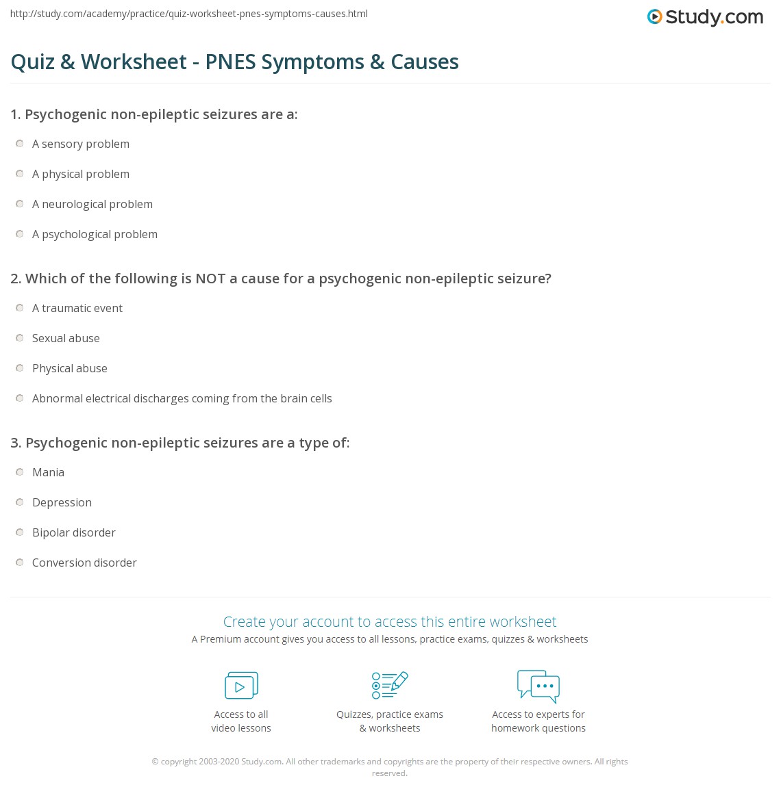 Quiz & Worksheet - PNES Symptoms & Causes | Study.com
