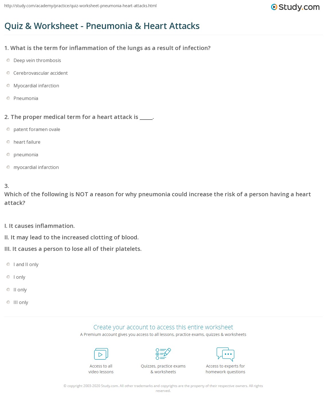 Quiz & Worksheet - Pneumonia & Heart Attacks | Study.com