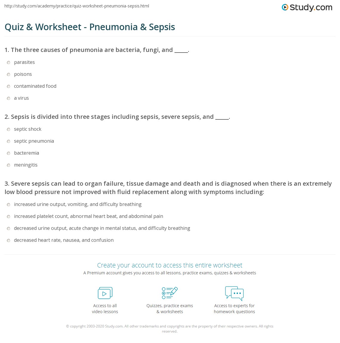 Quiz & Worksheet - Pneumonia & Sepsis | Study.com