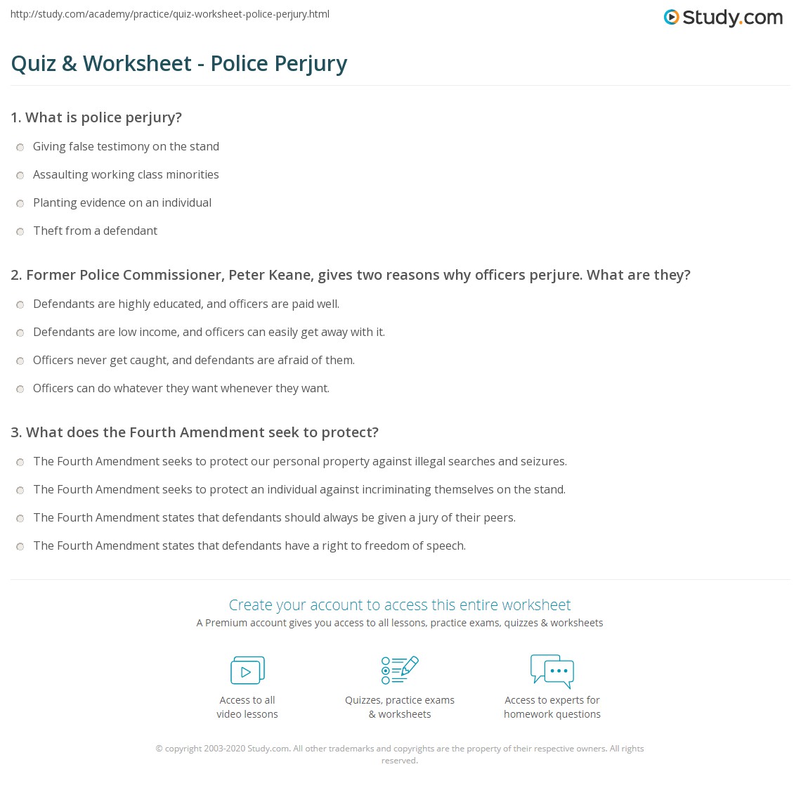 Quiz & Worksheet - Police Perjury | Study.com