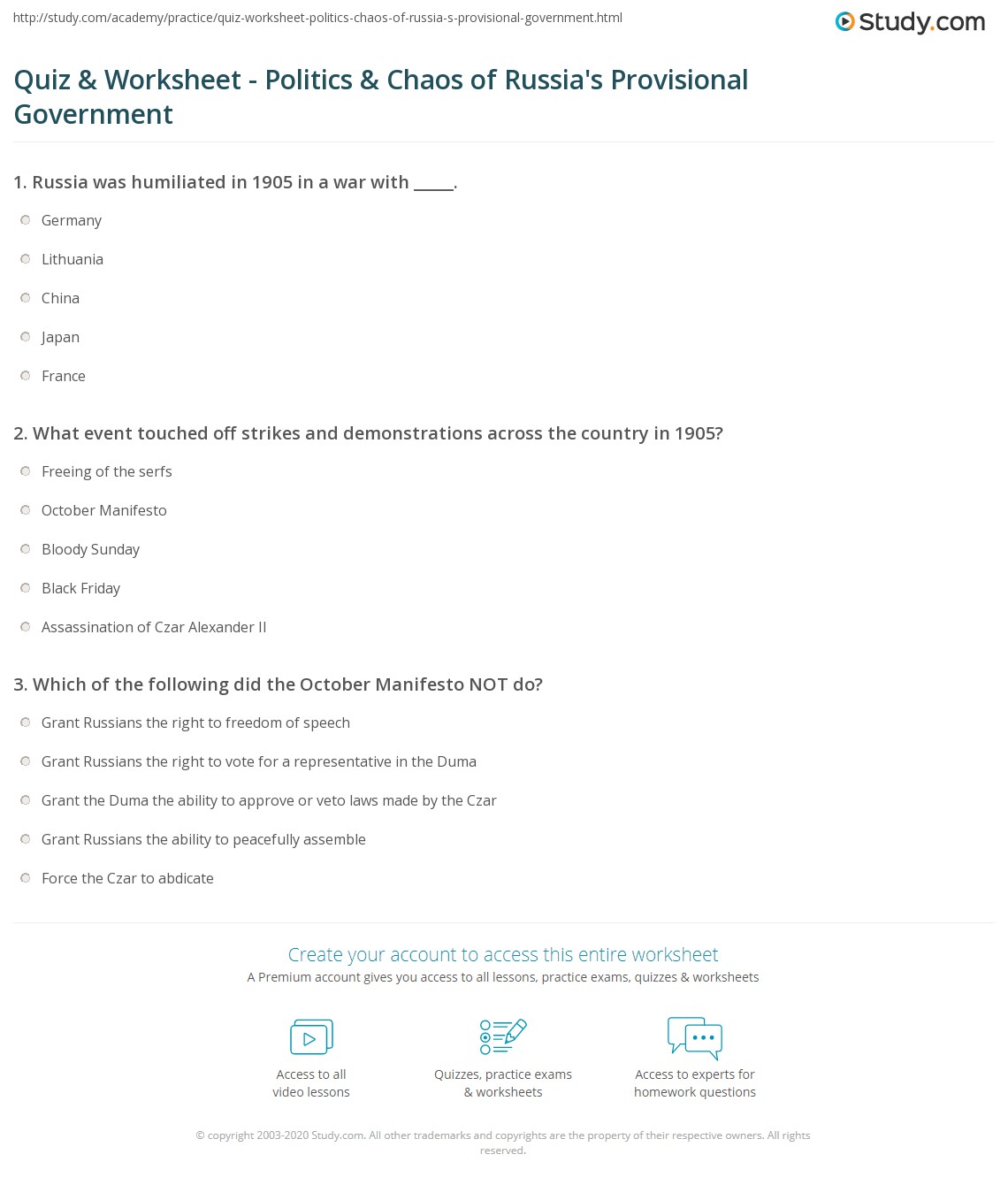 Quiz & Worksheet - Politics & Chaos of Russia's Provisional Government ...
