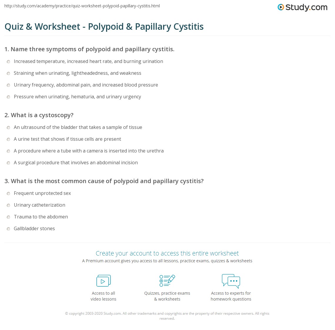 Quiz & Worksheet - Polypoid & Papillary Cystitis | Study.com
