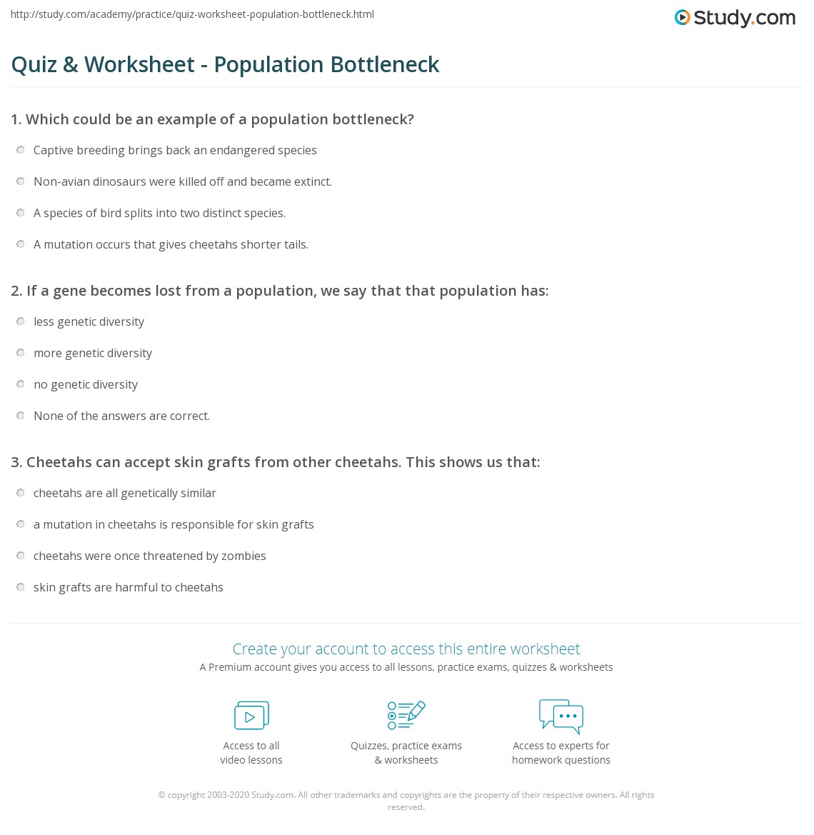 Quiz & Worksheet - Population Bottleneck | Study.com