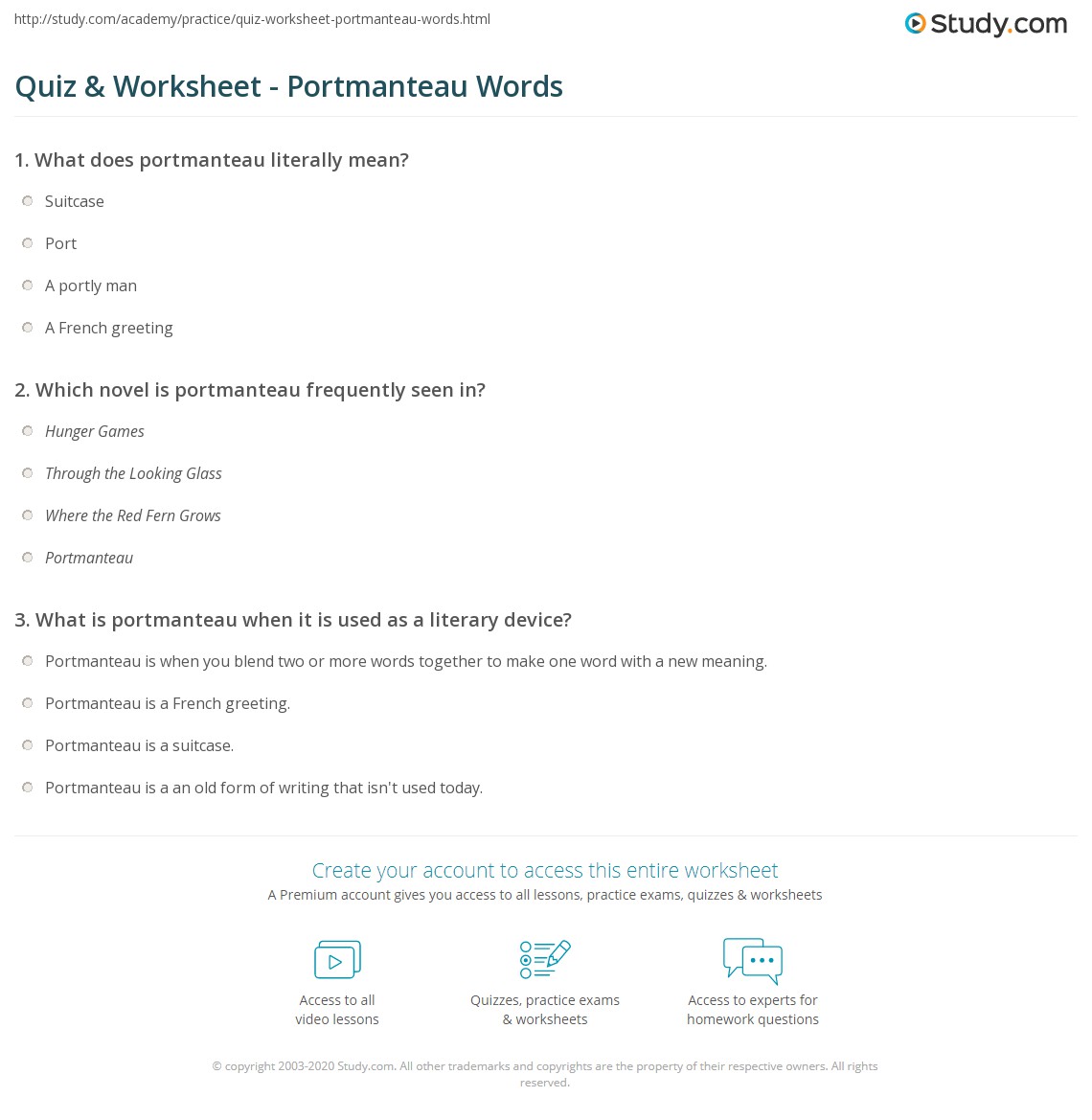Quiz & Worksheet - Portmanteau Words | Study.com